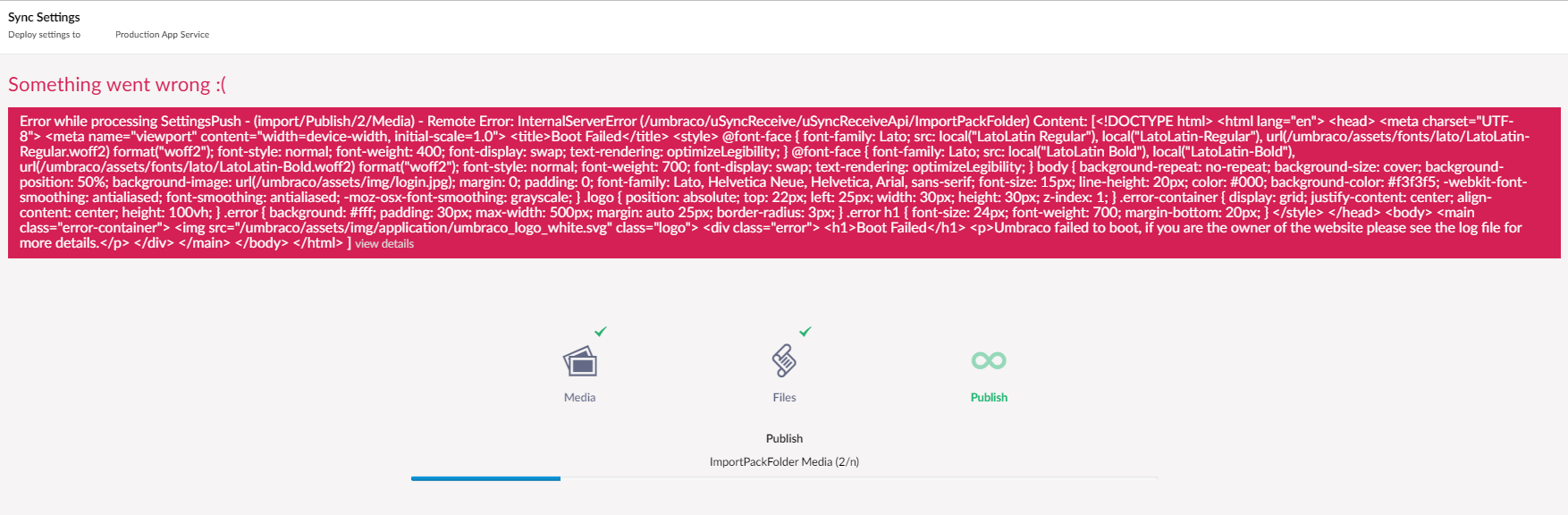 usync deployment fails in azure with media being stored in separate storage account container ...
